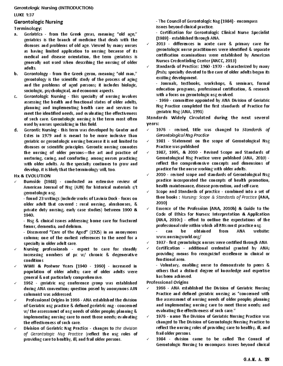 Gerontologic Nursing ( Introduction) - LUKE 1: Gerontologic Nursing ...