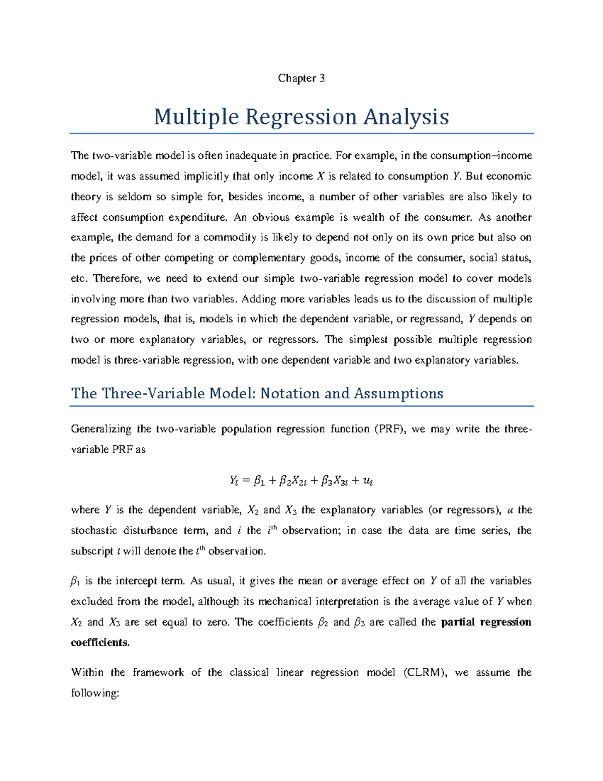 Multiple Regression Analysis - For example, in the consumption–income ...