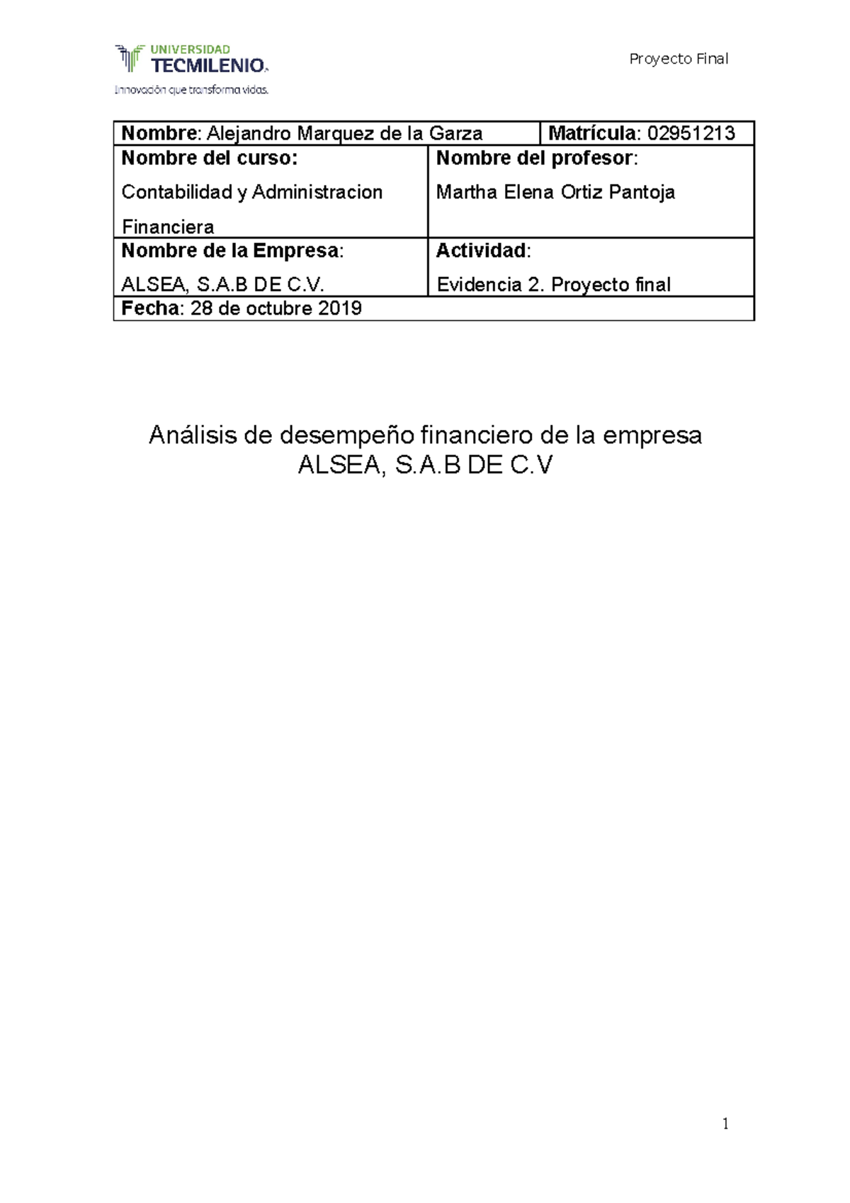 Actividad 1 - Contabilidad y Administracion Financiera ALSEA SAB de CV ...