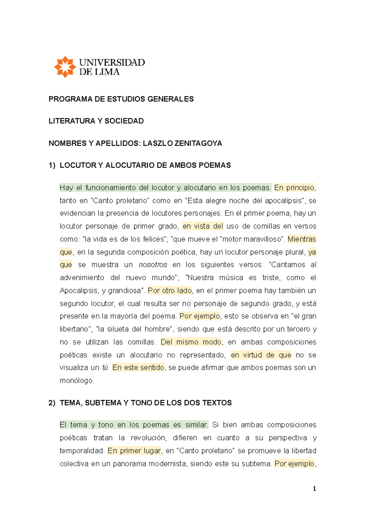 Análisis literario de poemas - PROGRAMA DE ESTUDIOS GENERALES ...