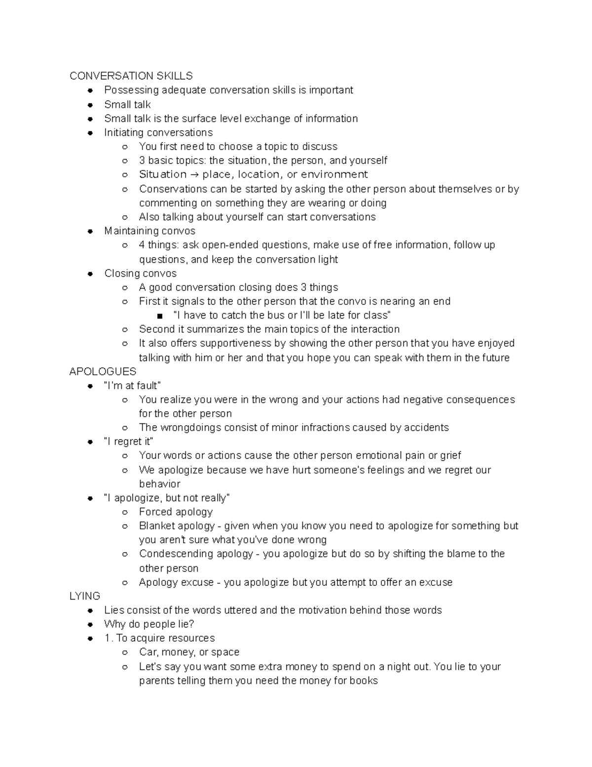 Chapter 4 notes - CONVERSATION SKILLS Possessing adequate conversation ...