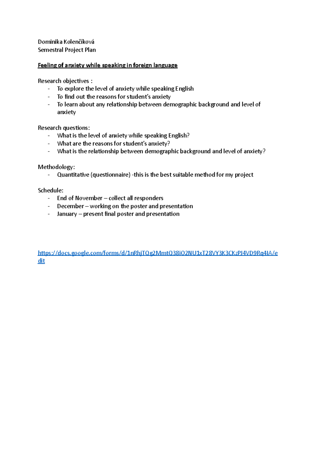 Semestral project - Dominika Kolenčíková Semestral Project Plan Feeling ...