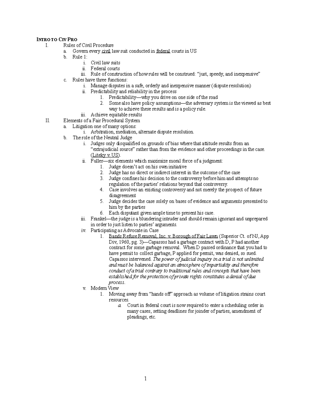 Civ Pro - Cleveland - 07F - INTRO TO CIV PRO I. Rules of Civil ...