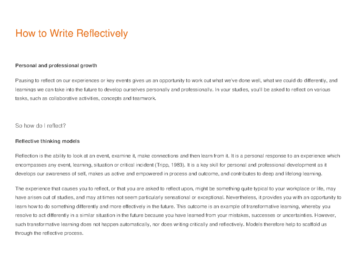 How to Write Reflectively - How to Write Reflectively Personal and ...