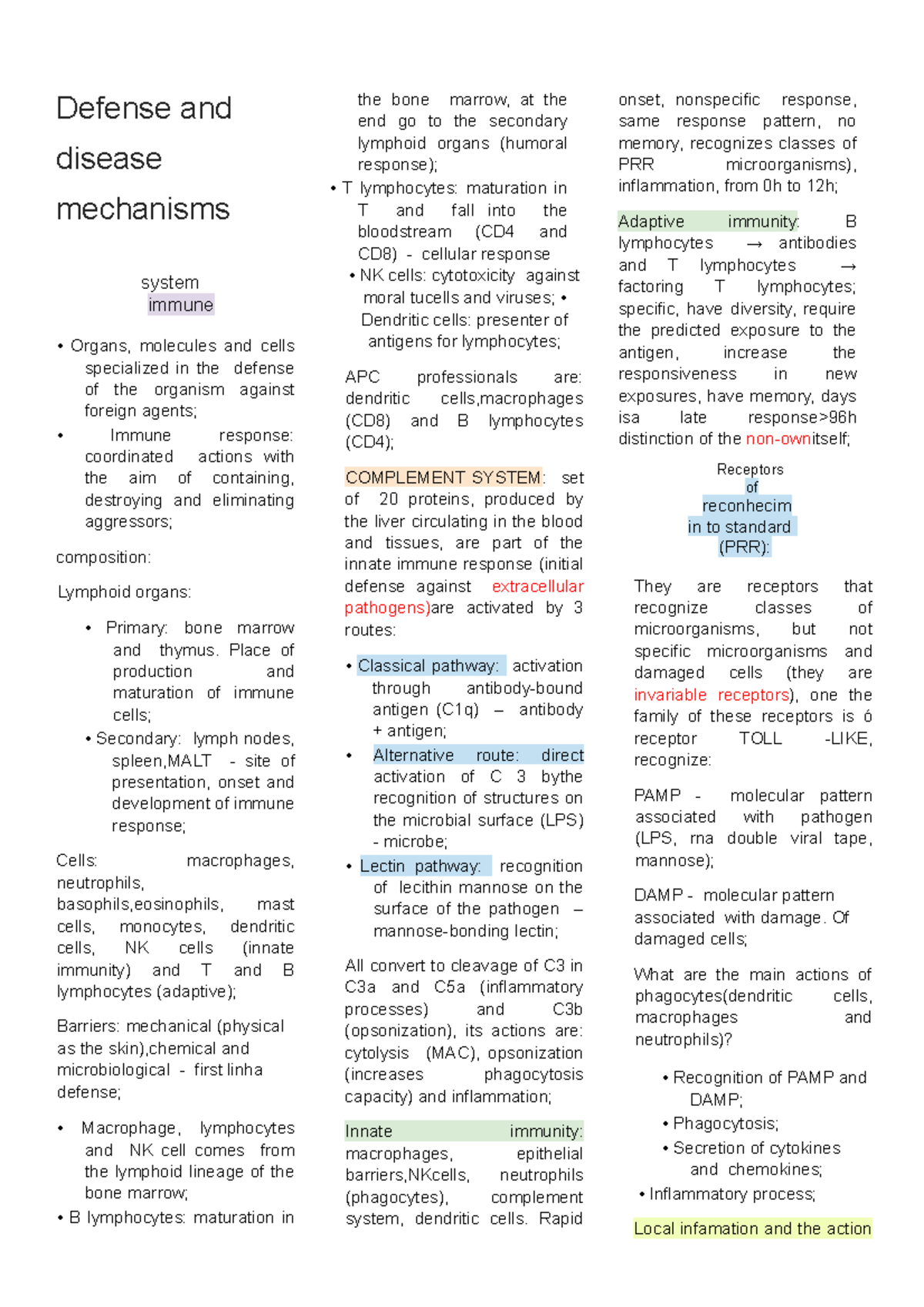 Defense and disease mechanisms - Defense and disease mechanisms system ...