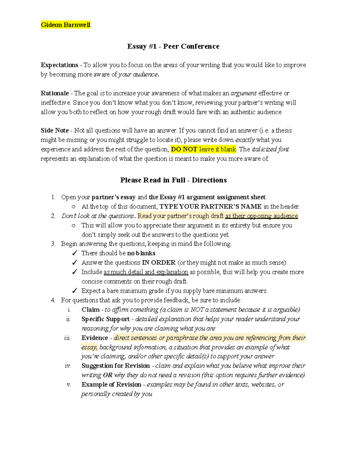 Ahmed A - Peer Conference - Essay #1 - Essay #1 - Peer Conference ...