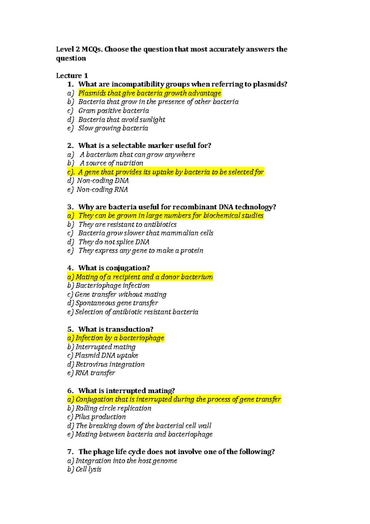 Sample/practice exam 2019, questions - Level 2 MCQs. Choose the ...