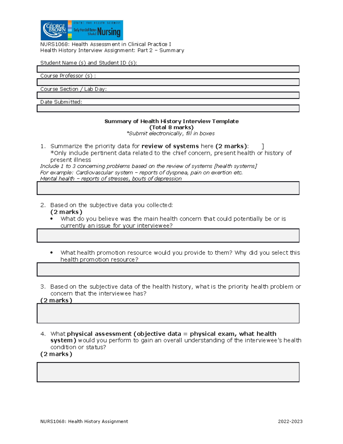 Summary of Health History Interview 2022 23 - NURS1068: Health ...