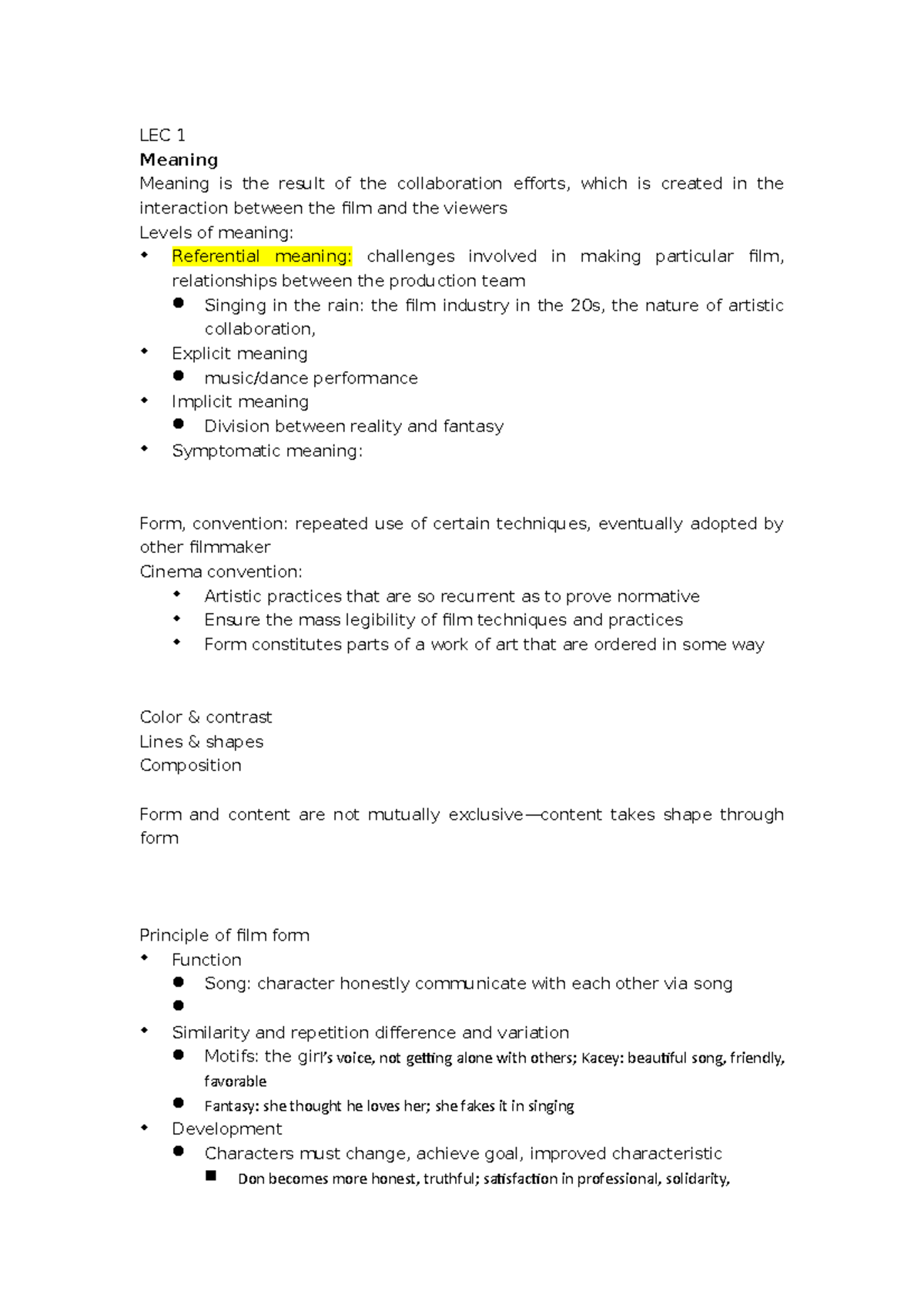 CIN105 LEC 1 intro - Lecture notes 1 - LEC 1 Meaning Meaning is the ...