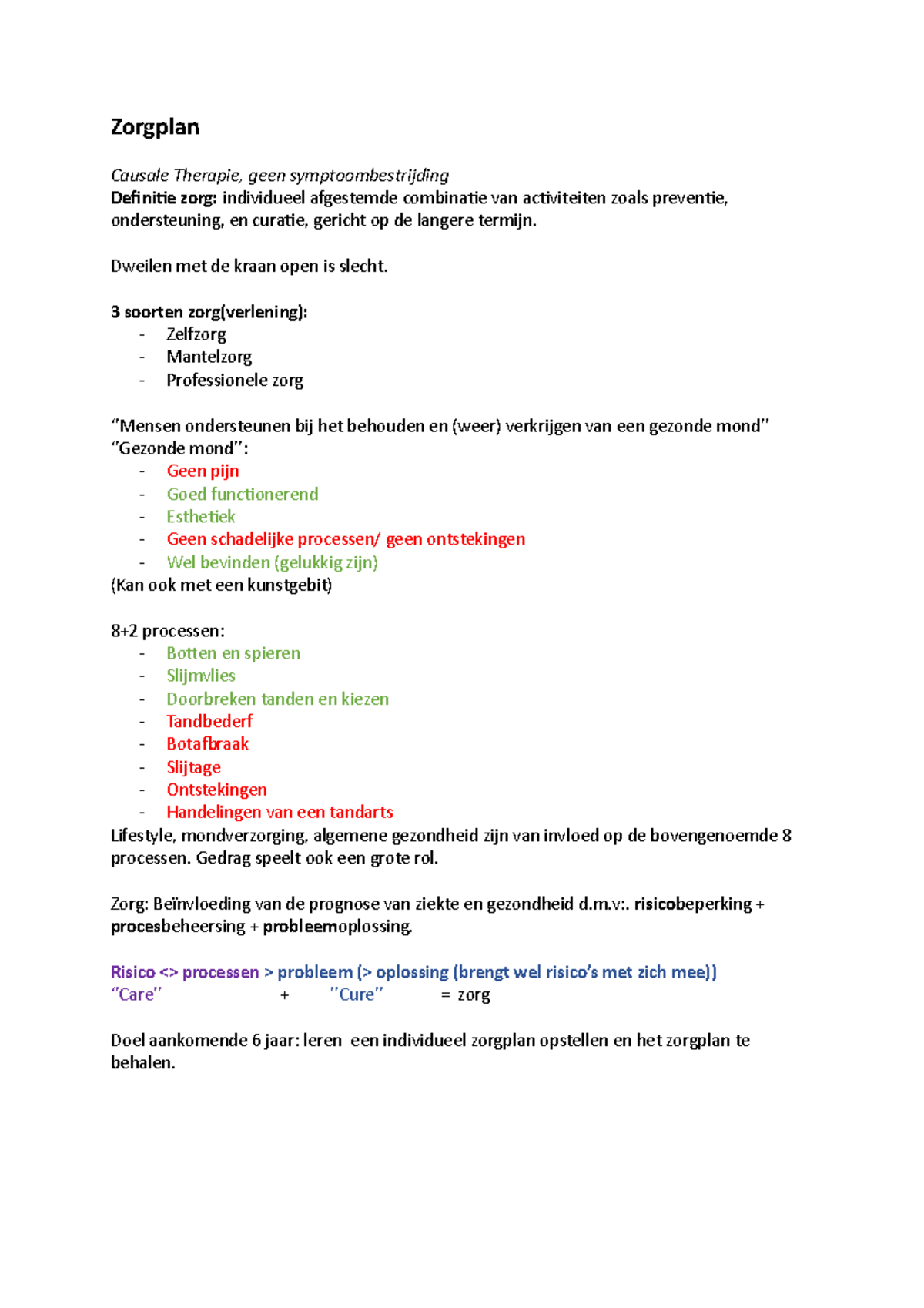 Zorgplan - College van het blok INTRO - Zorgplan Causale Therapie, geen ...