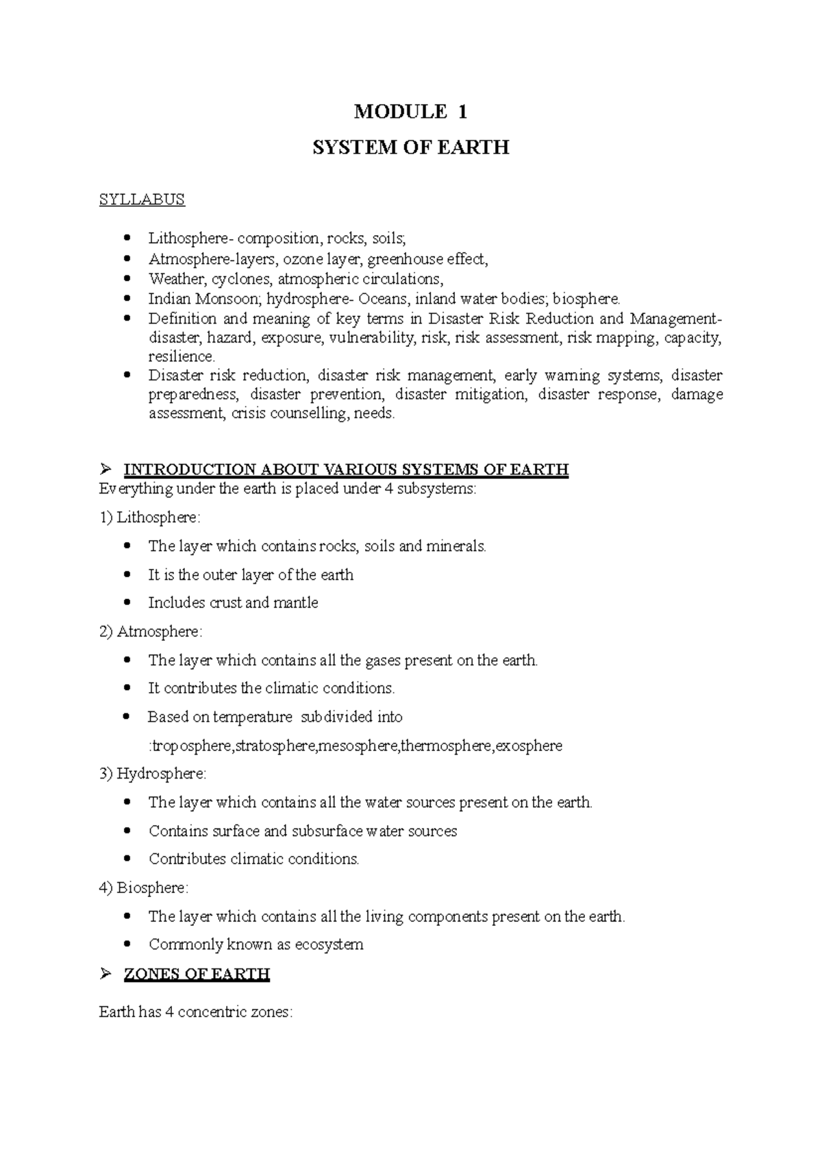 Module 1 - MODULE 1 SYSTEM OF EARTH SYLLABUS Lithosphere- composition ...