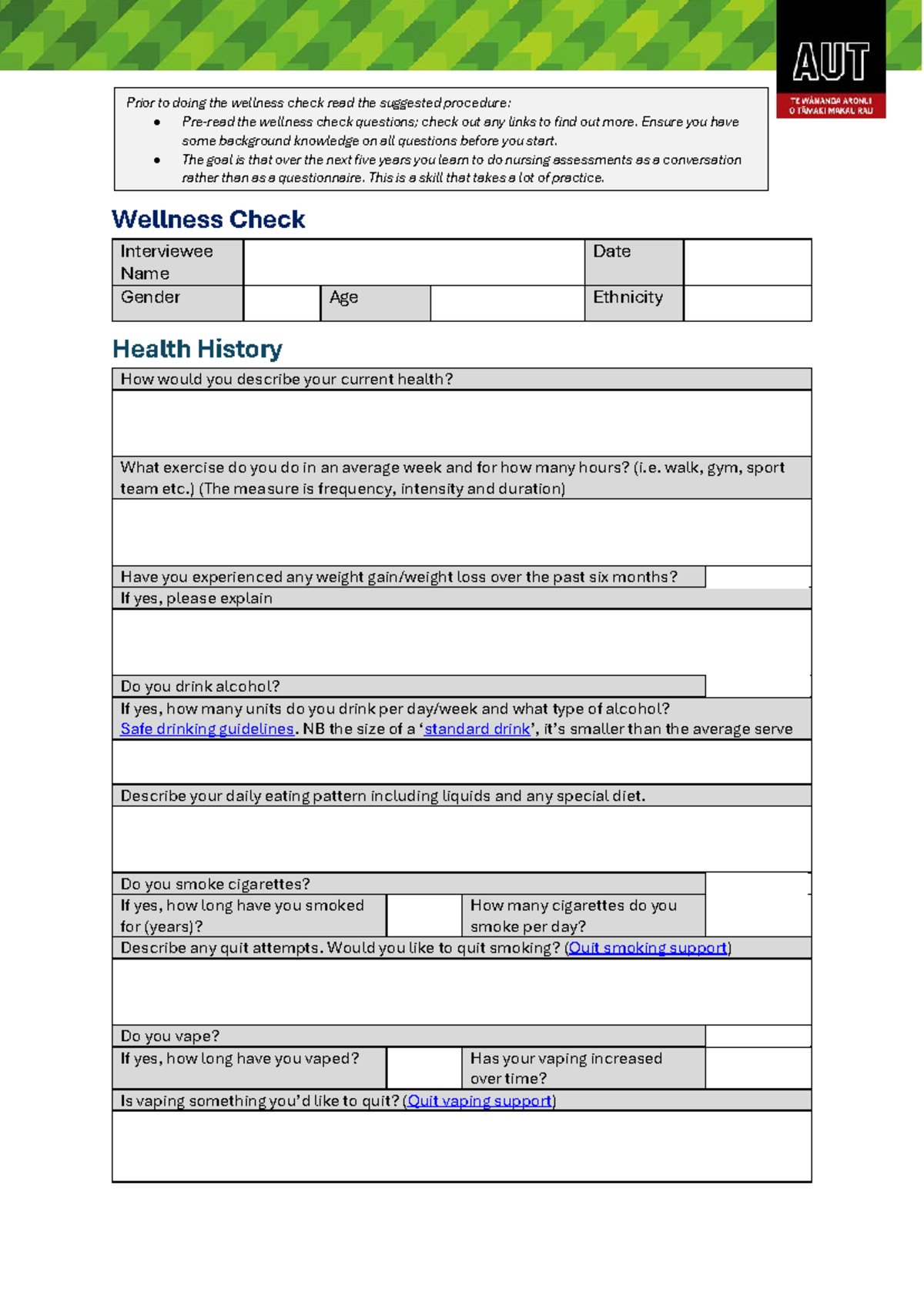 Nurs503 s2 24 Wellness Check eform - Wellness Check Interviewee Name ...