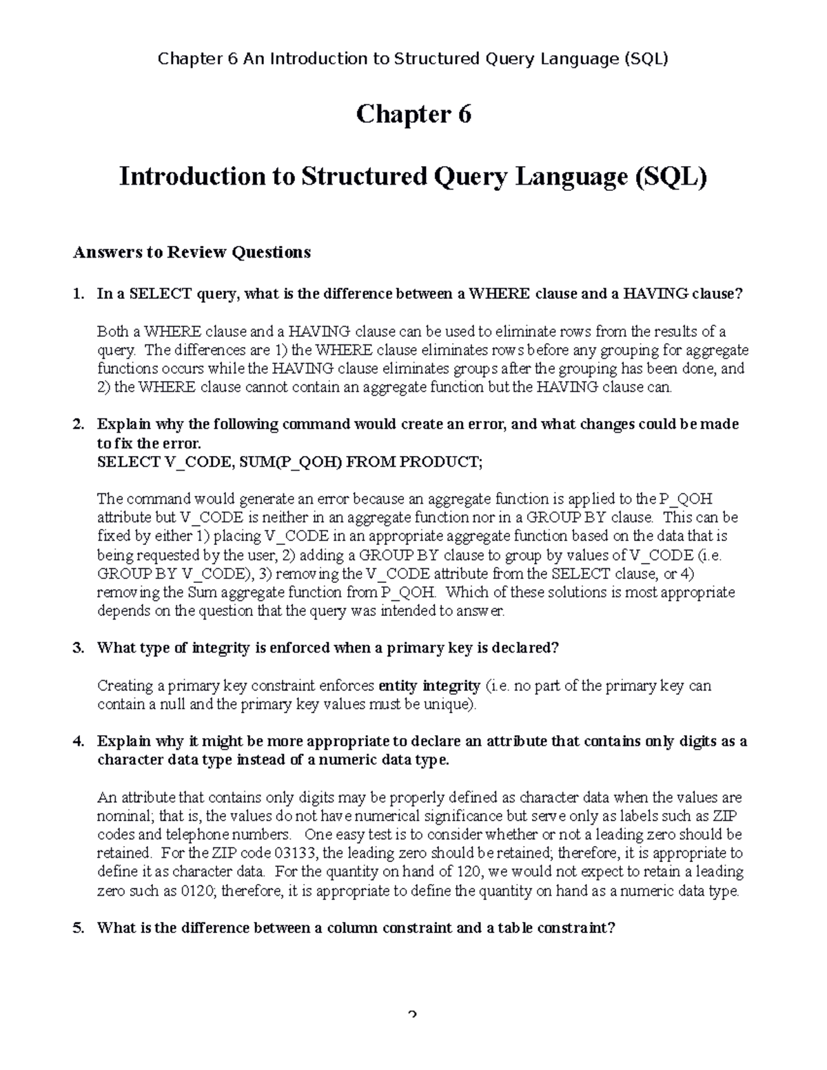 Ch06-Intro-SQL Notes - questions and answers - Chapter 6 Introduction ...