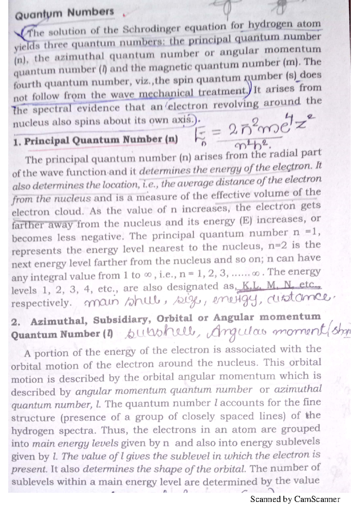Quantum numbers - It's lecture notes - Inorganic Chemistry I - Studocu