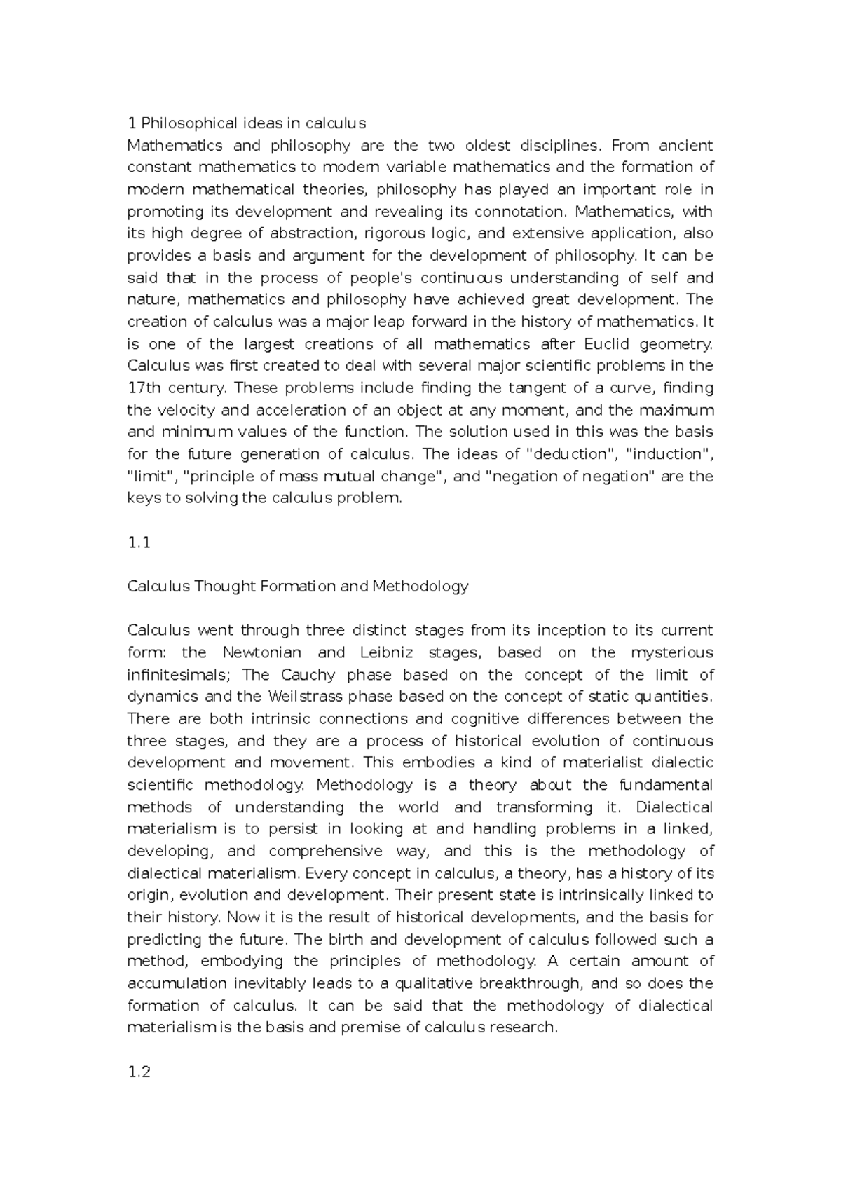 Philosophical ideas in calculus - 1 Philosophical ideas in calculus ...