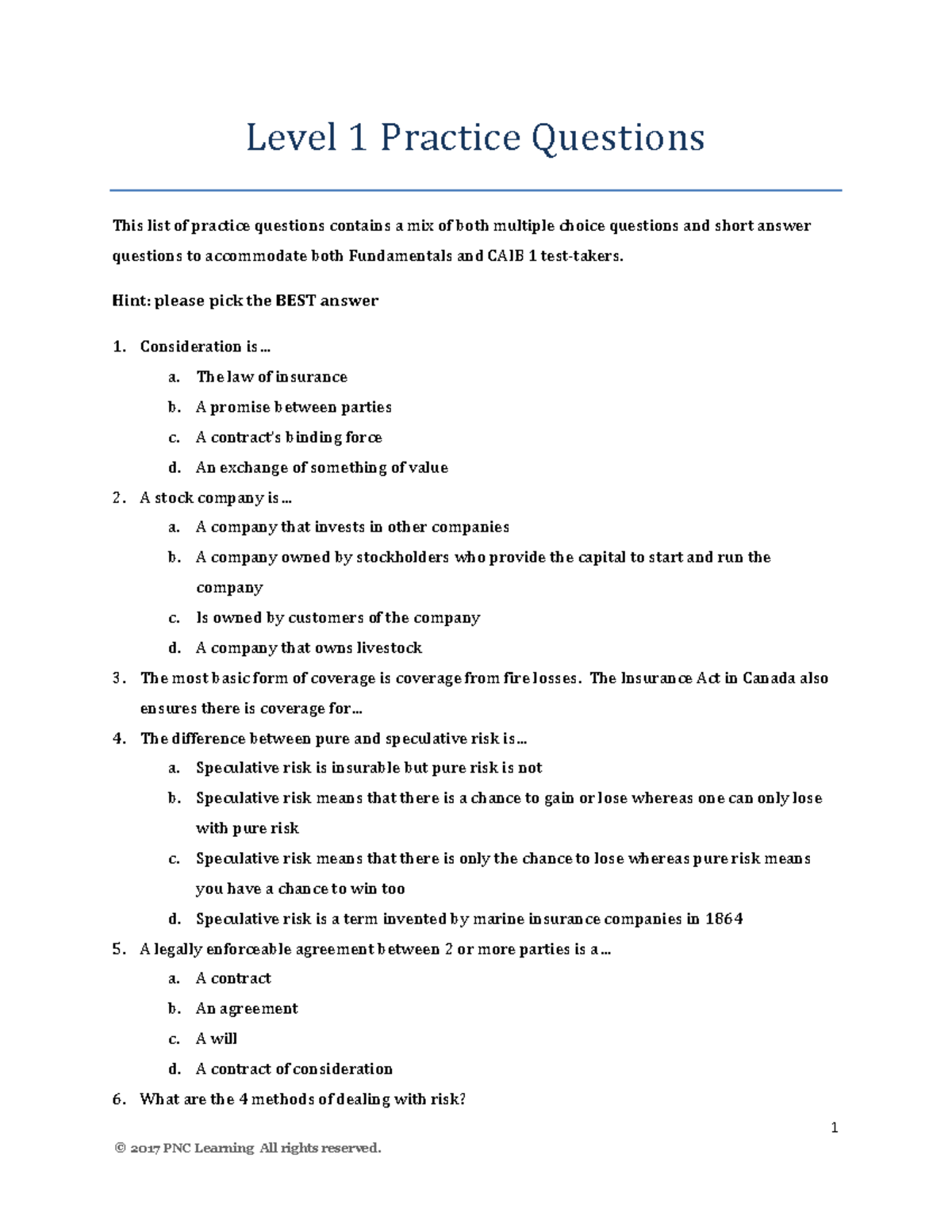 OTL Practice Q - 1 Level 1 Practice Questions This list of practice ...