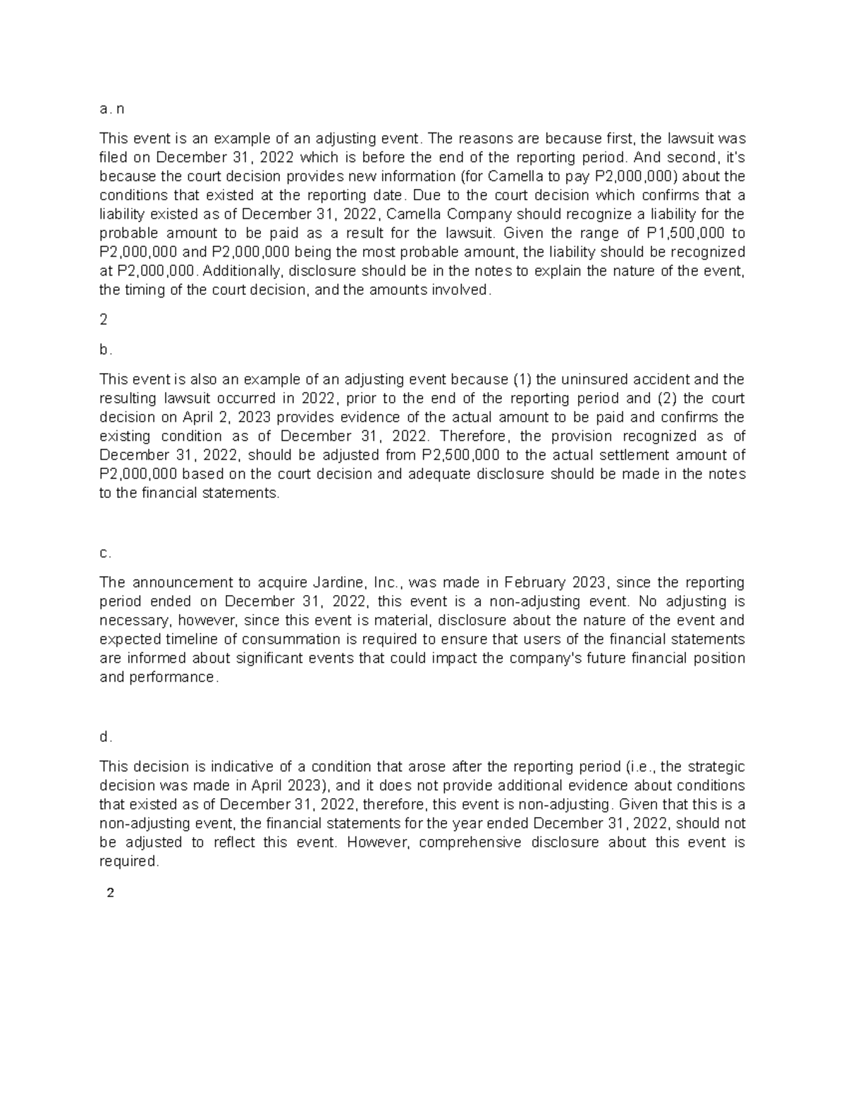 Chapter 2 DISC PROB - CHAP 2 ROBLES EMPLEO - a. n This event is an ...