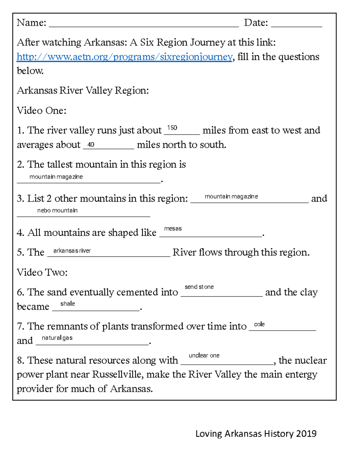 Xzander+Rainey+-+Arkanas+River+Valley+Worksheet - Name
