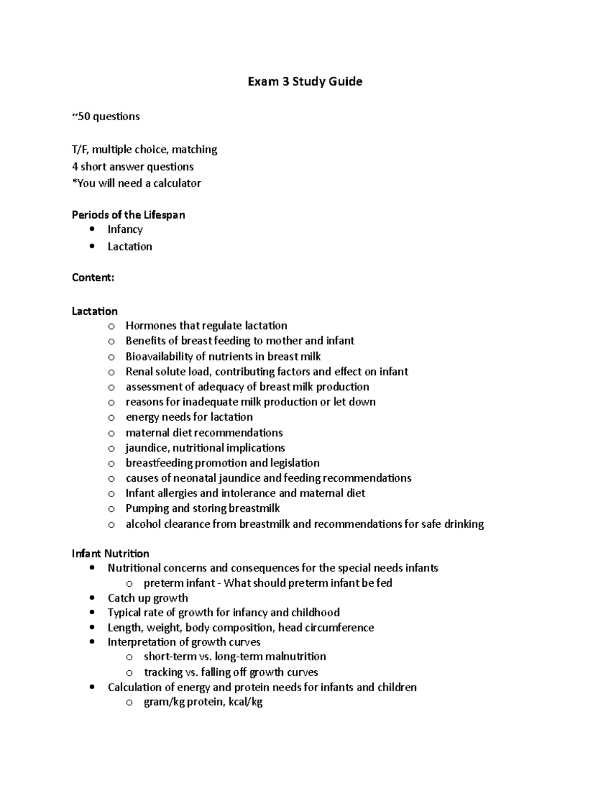 Exam 3 Study Guide - Exam 3 Study Guide ~50 questions T/F, multiple ...