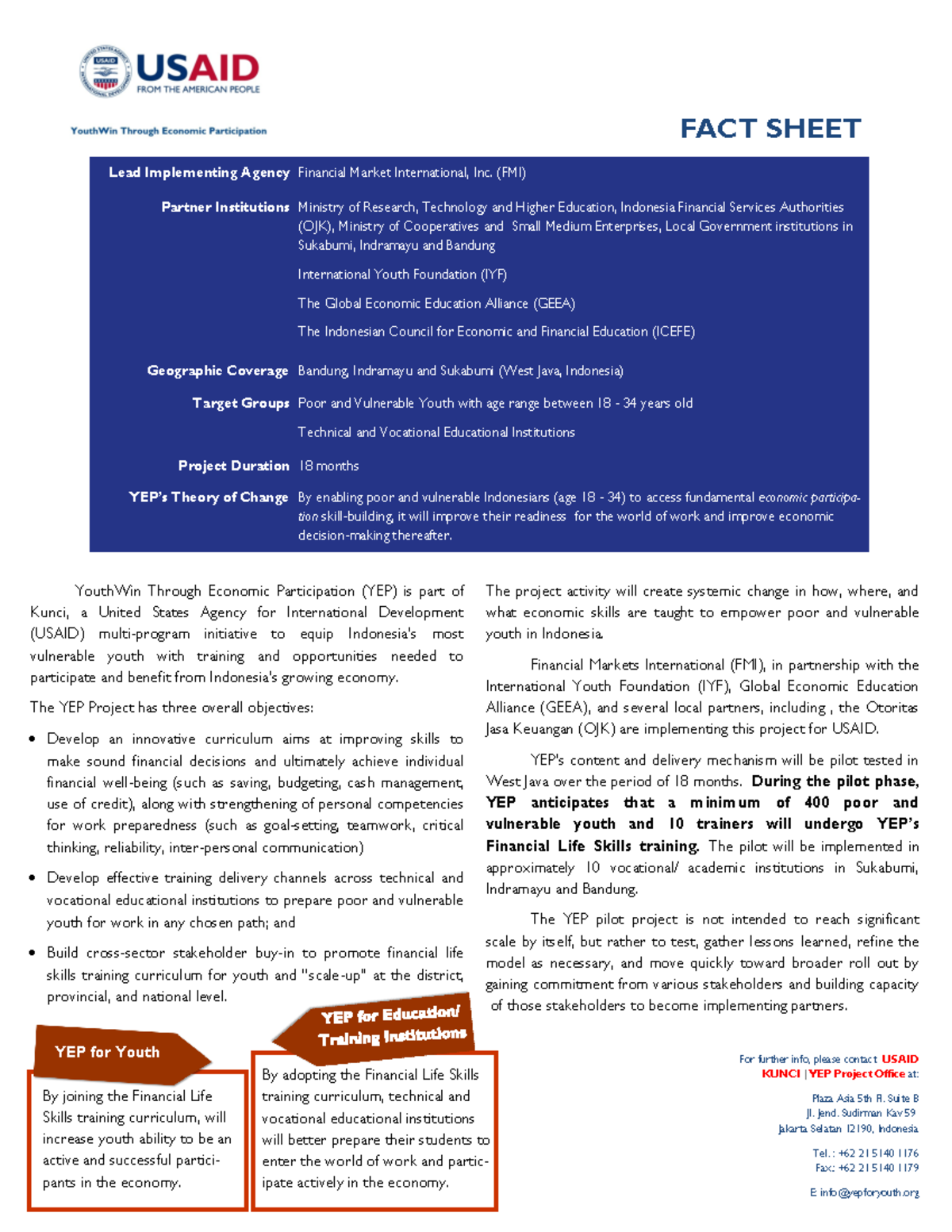 Usaid YEP Fact Sheet 2017 - FACT SHEET Lead Implementing Agency ...