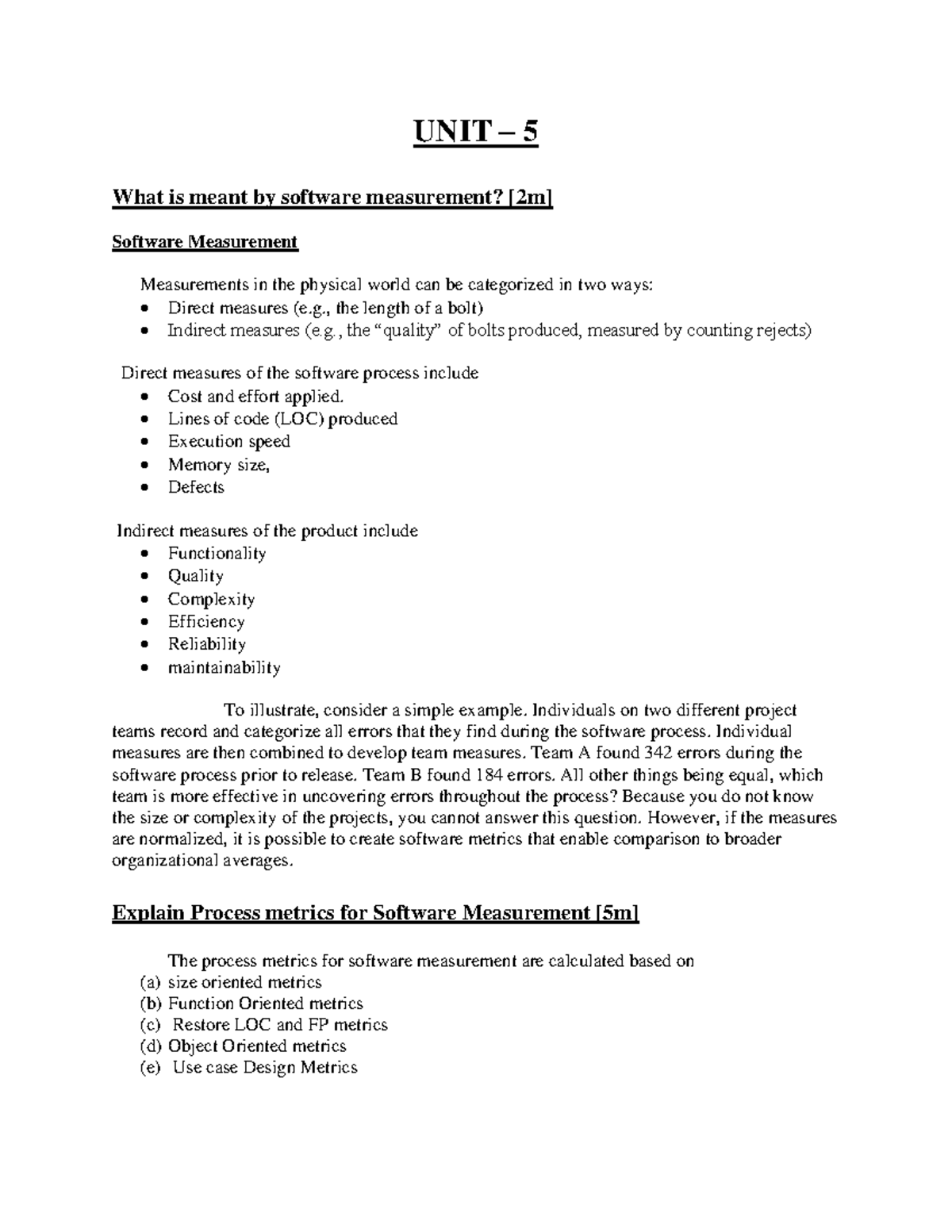 Se Unit 5 Notes Unit 5 What Is Meant By Software Measurement 2m Software Measurement 