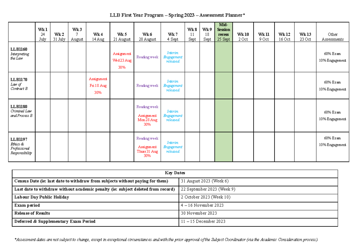 2023 First Year Planner Spring Final - LLB First Year Program – Spring ...