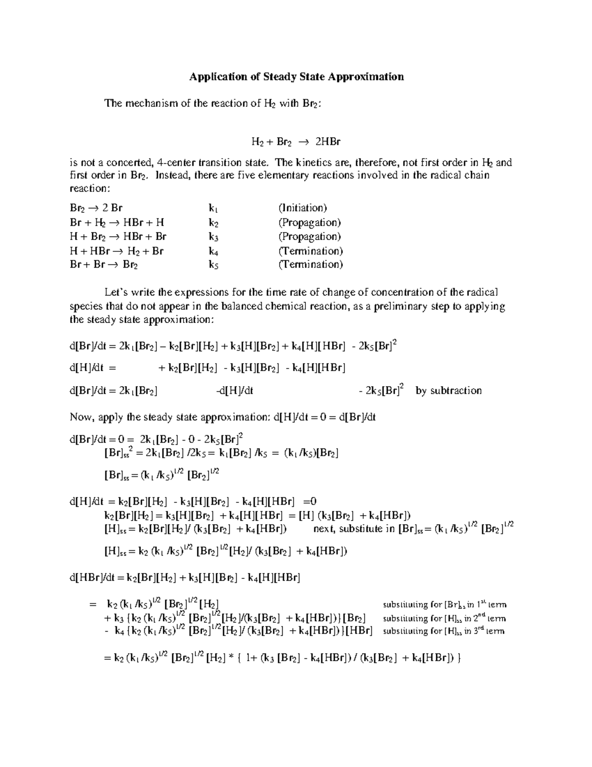 H2Br2PSSA - ......... - Application of Steady State Approximation The ...