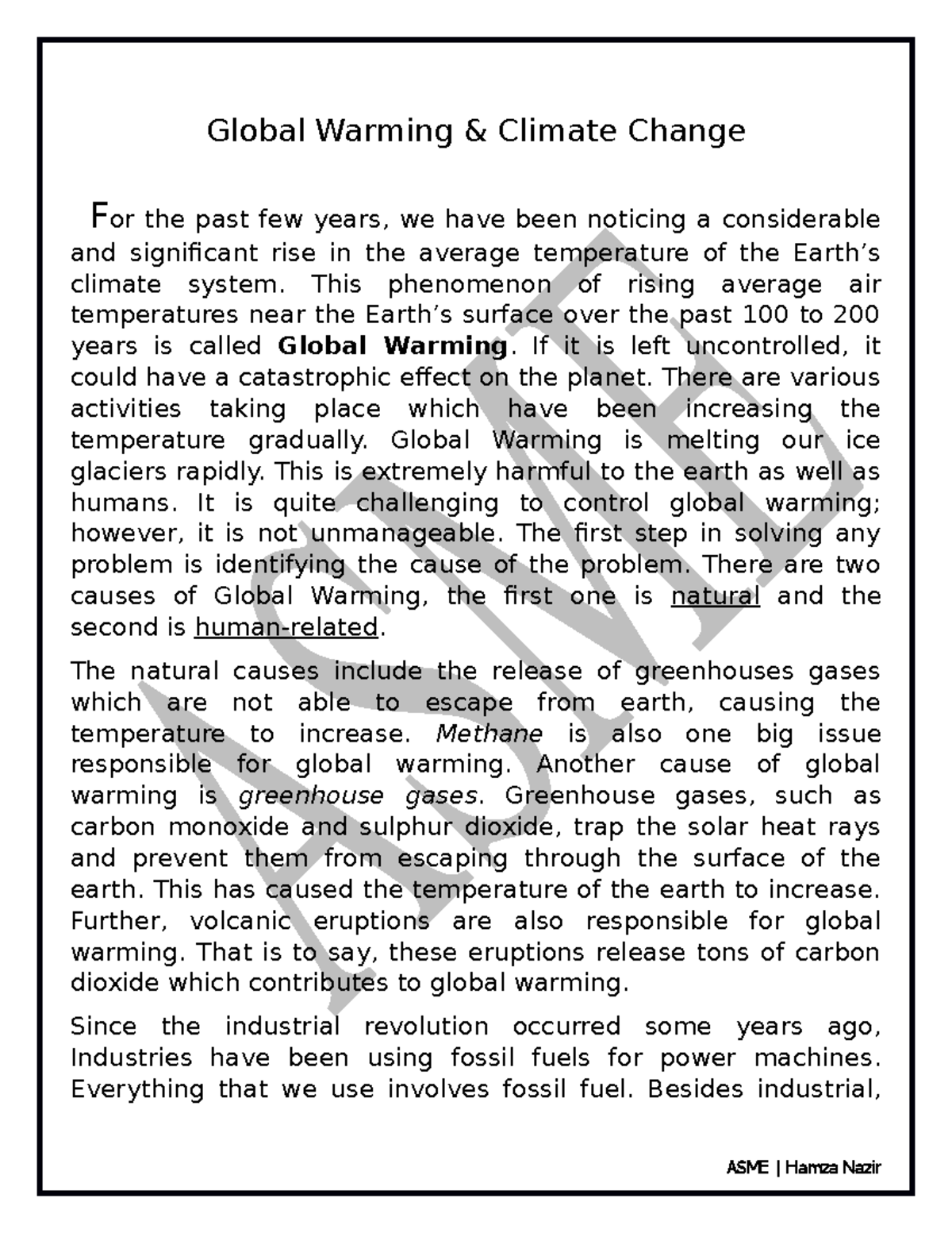 Global Warming - Assignment. - Global Warming & Climate Change For the ...