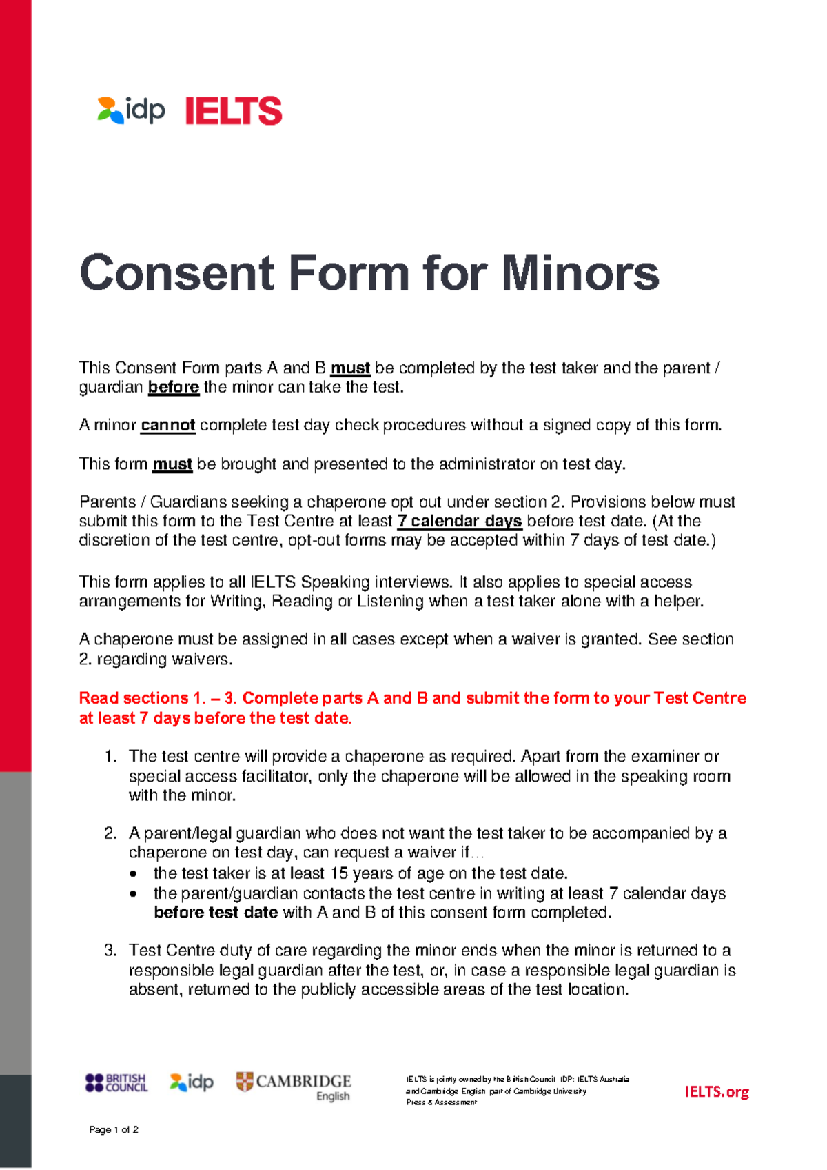 Child Protection Consent Form - Page 1 of 2 IELTS is jointly owned by ...