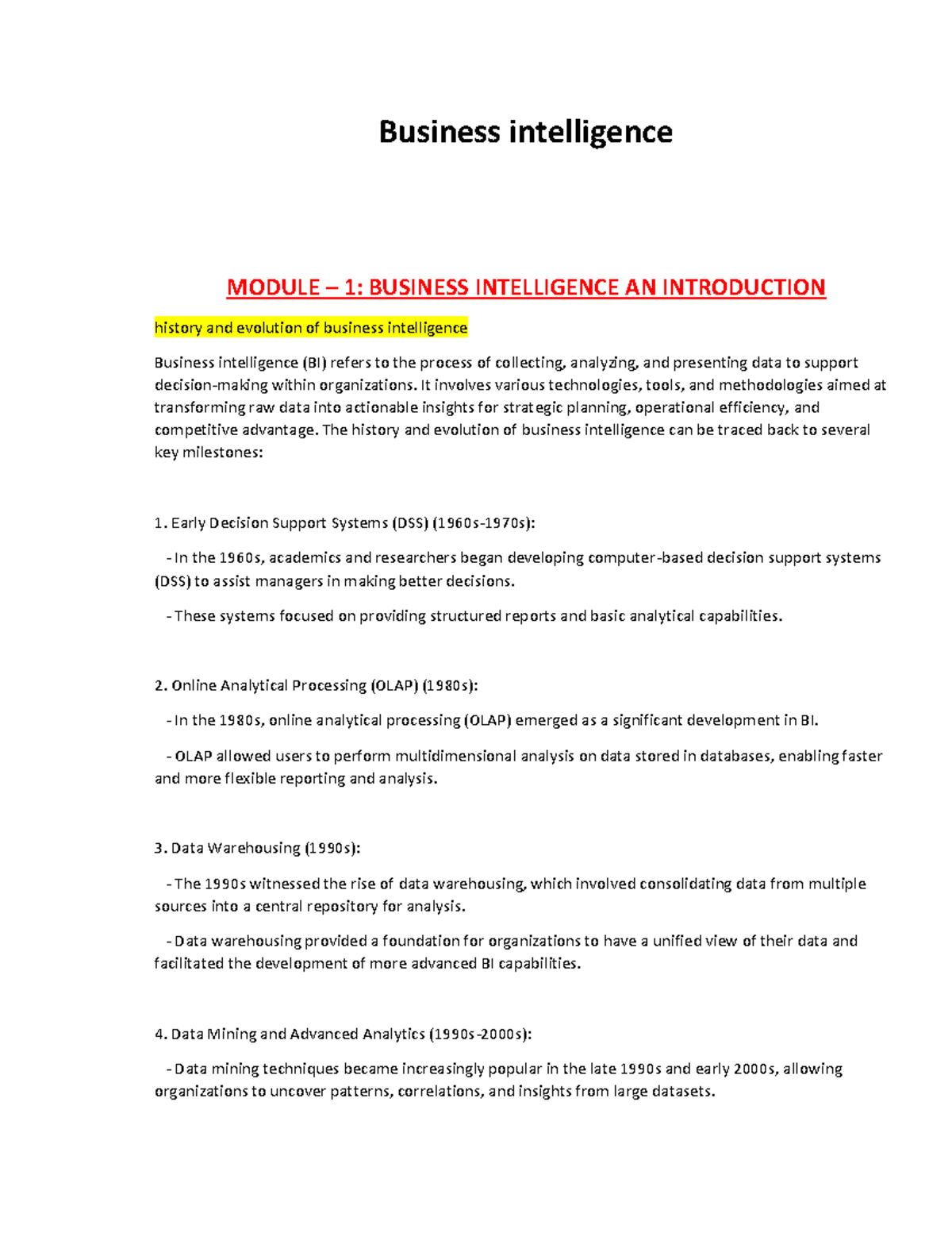 672437773 Business intelligence notes - Business intelligence MODULE ...