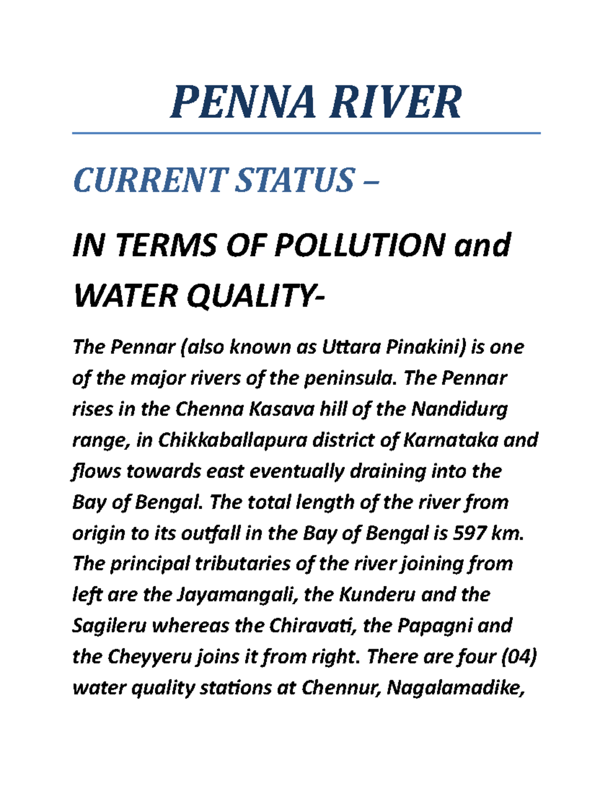 Penna River Project - PENNA RIVER CURRENT STATUS – IN TERMS OF ...