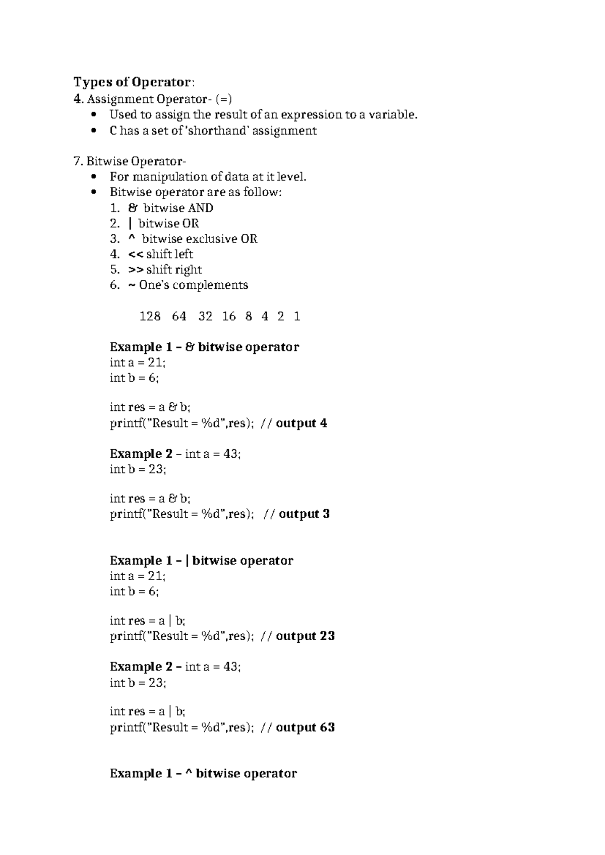 Opertor in c - Valuable - Types of Operator: 4. Assignment Operator ...