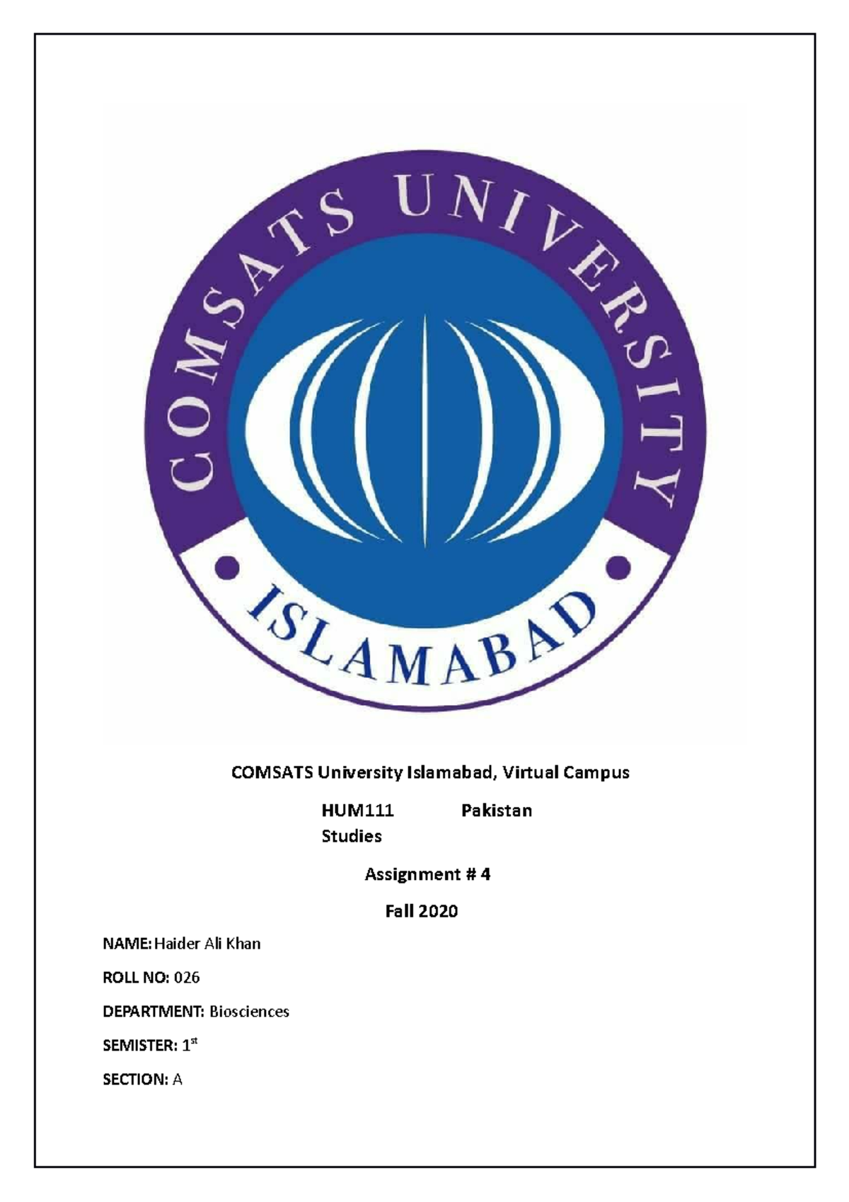 Assignment 4 - Grade: A - COMSATS University Islamabad, Virtual Campus ...