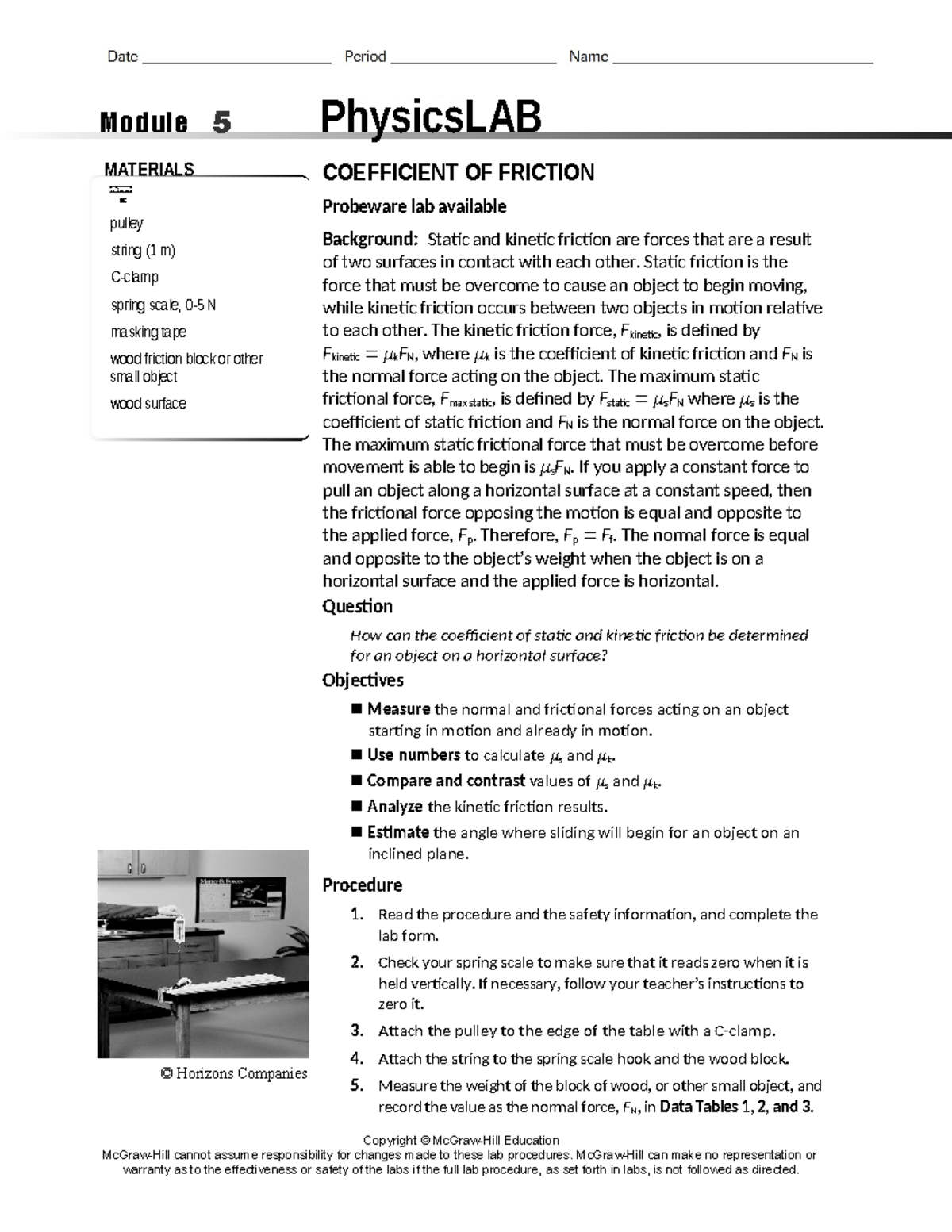 hands on lab,physics - COEFFICIENT OF FRICTION Probeware lab available ...