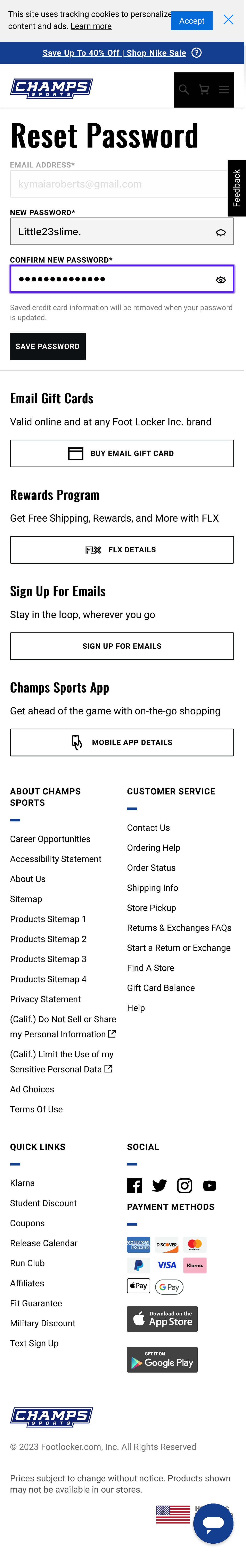 Reset password.html Champs Sports - Reset PasswordReset Password ...