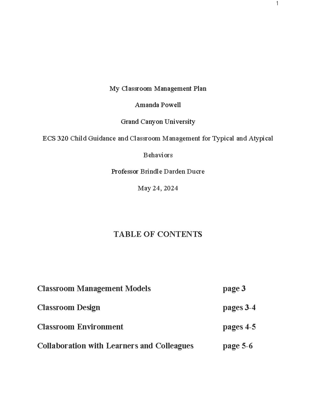 Classroom Management Final Draft - My Classroom Management Plan Amanda ...