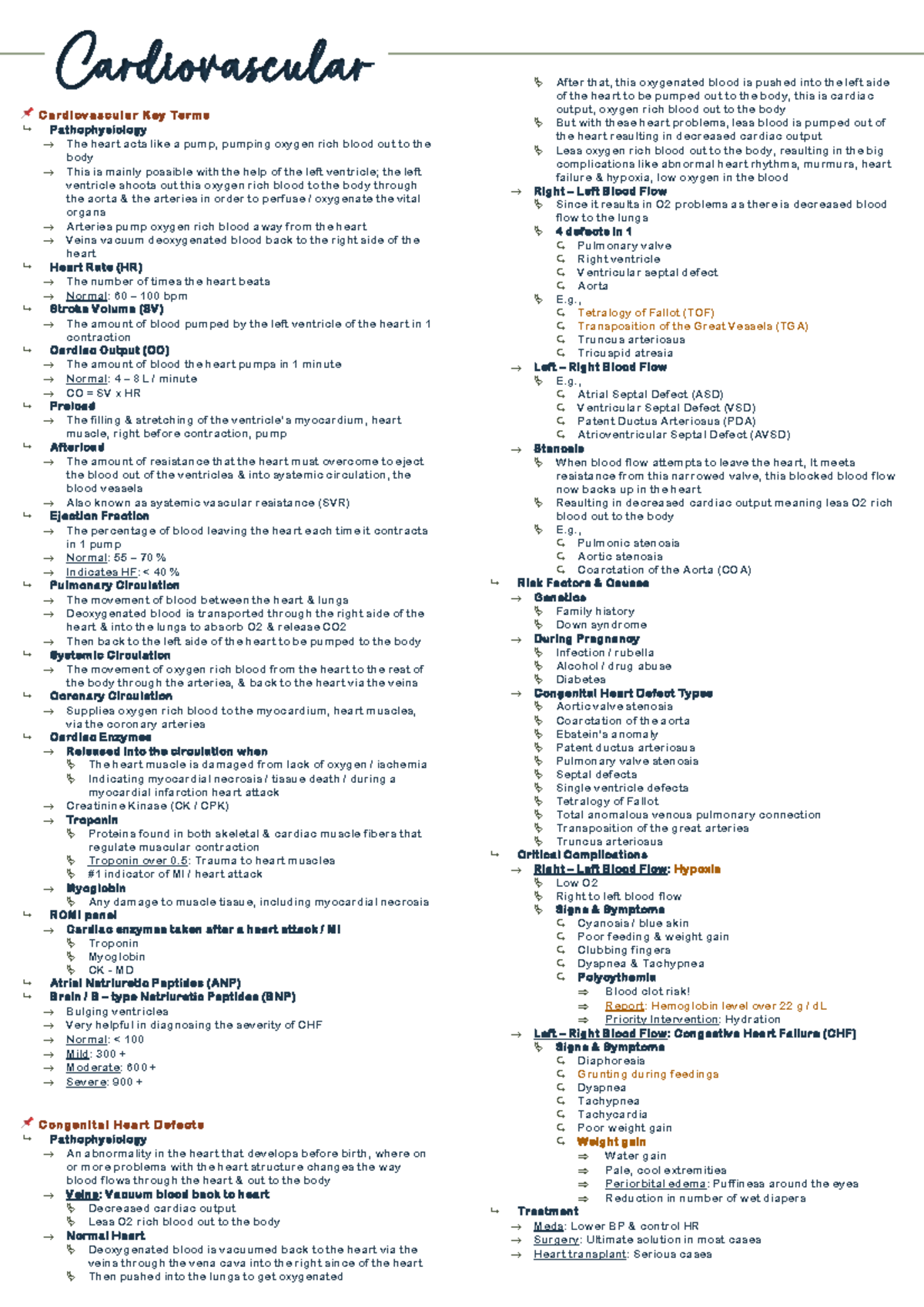 Cardiovascular Notes - Cardiovascular 📌 Cardiov asc ula r Key Ter ms 9 ...