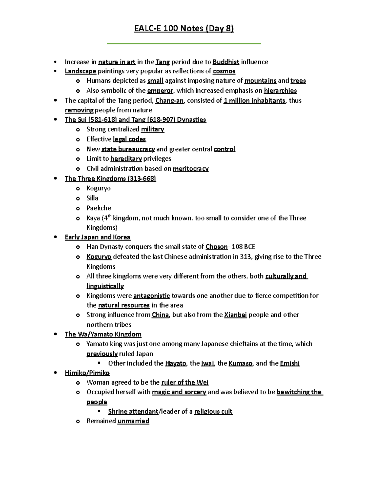 EALC-E 100 Notes (Day 8- Lecture) - EALC-E 100 Notes (Day 8) Increase ...