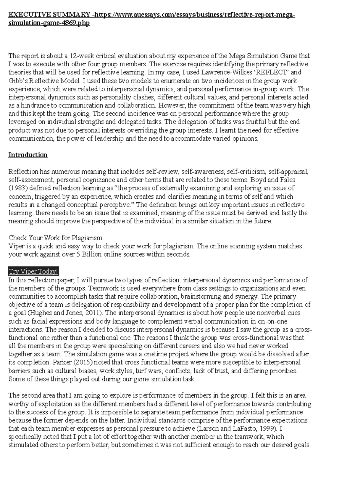 Example - Lecture notes 5-7 - EXECUTIVE SUMMARY -auessays/essays ...