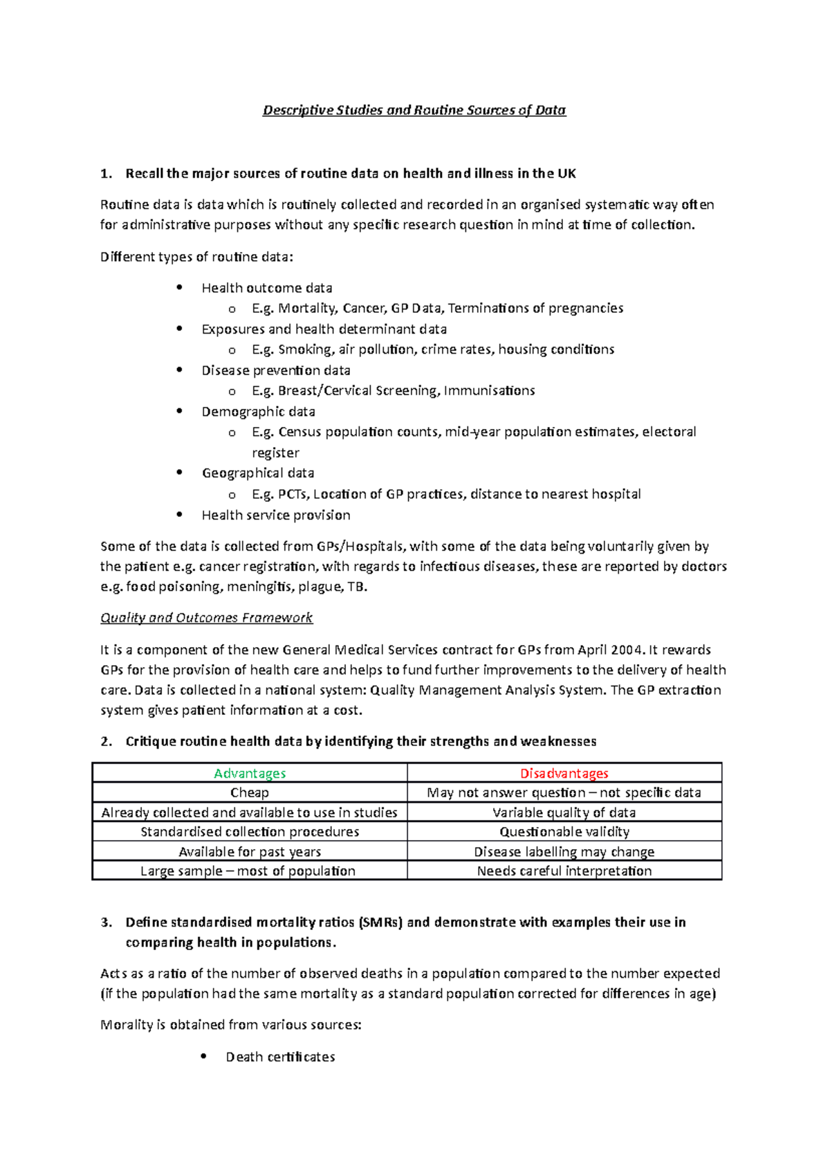 Descriptive Studies and Routine Sources of Data - Different types of ...