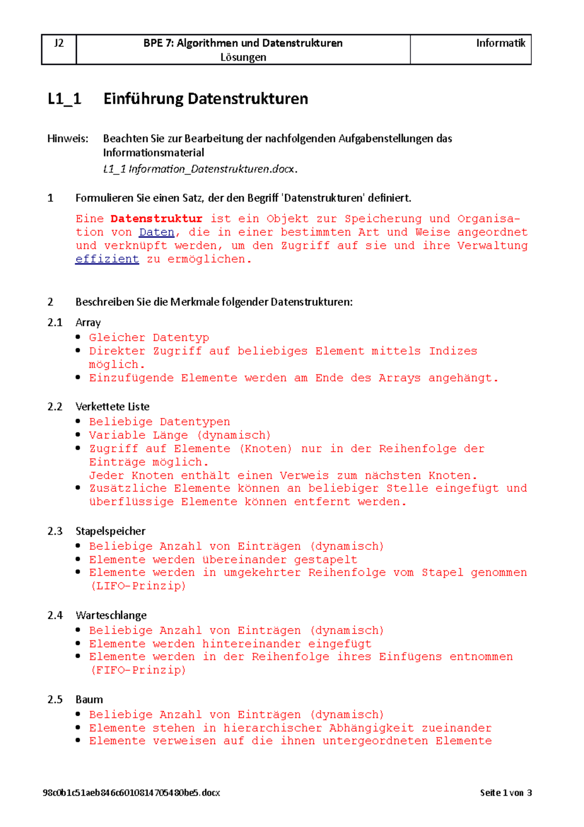 L1 1 Lösung Einführung Datenstrukturen - J2 BPE 7: Algorithmen und ...