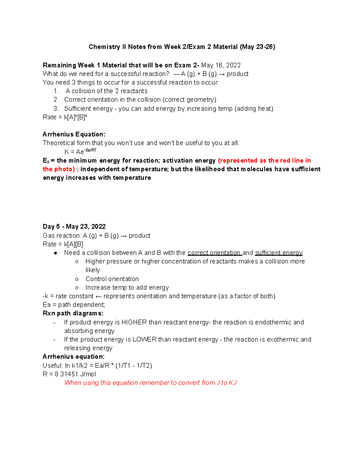 Chem 2 exam 2 lecture notes - Chemistry II Notes from Week 2/Exam 2 ...