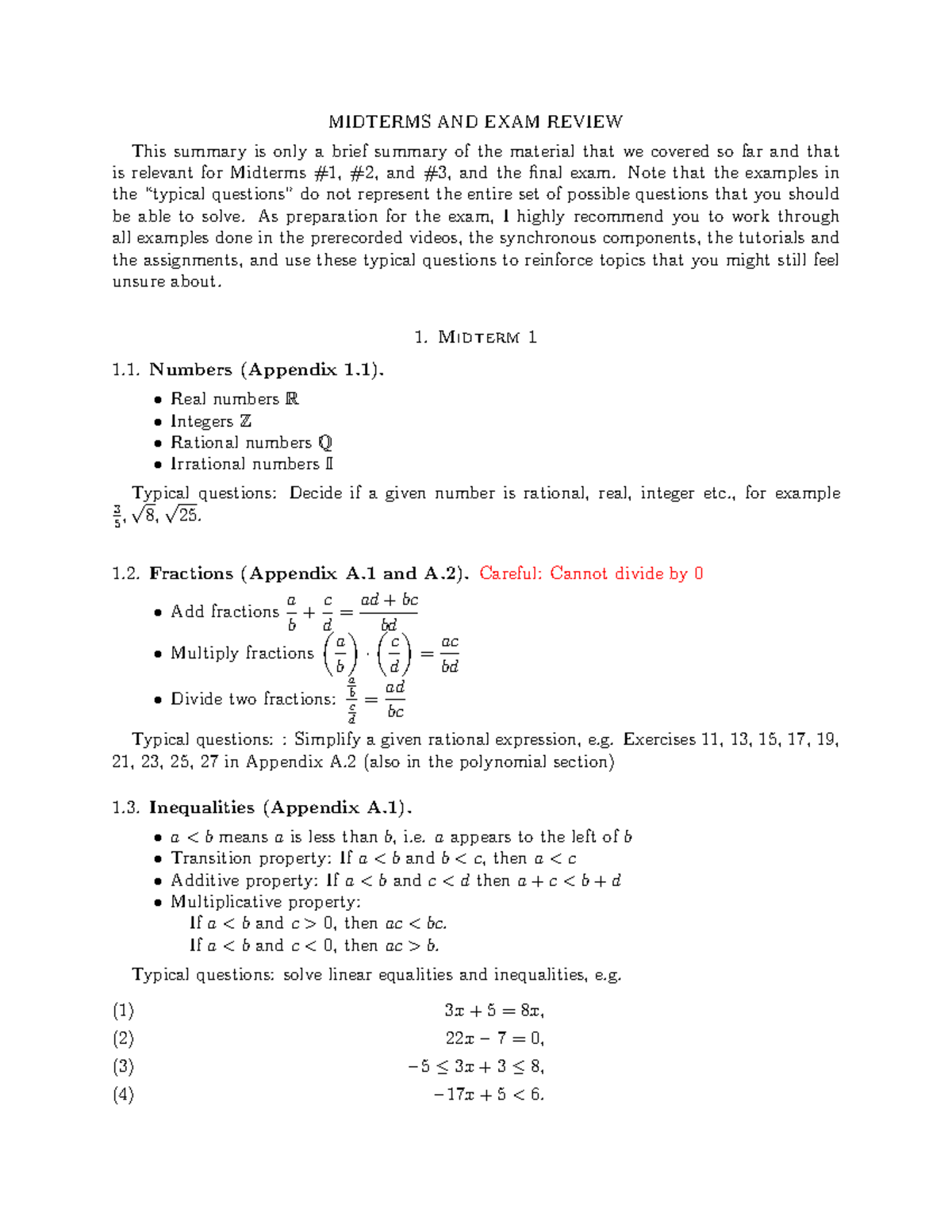 Final exam review - MIDTERMS AND EXAM REVIEW This summary is only a ...