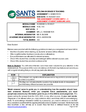 Academic literacy assignment 2 - 1 Always remember to consult MySANTS ...