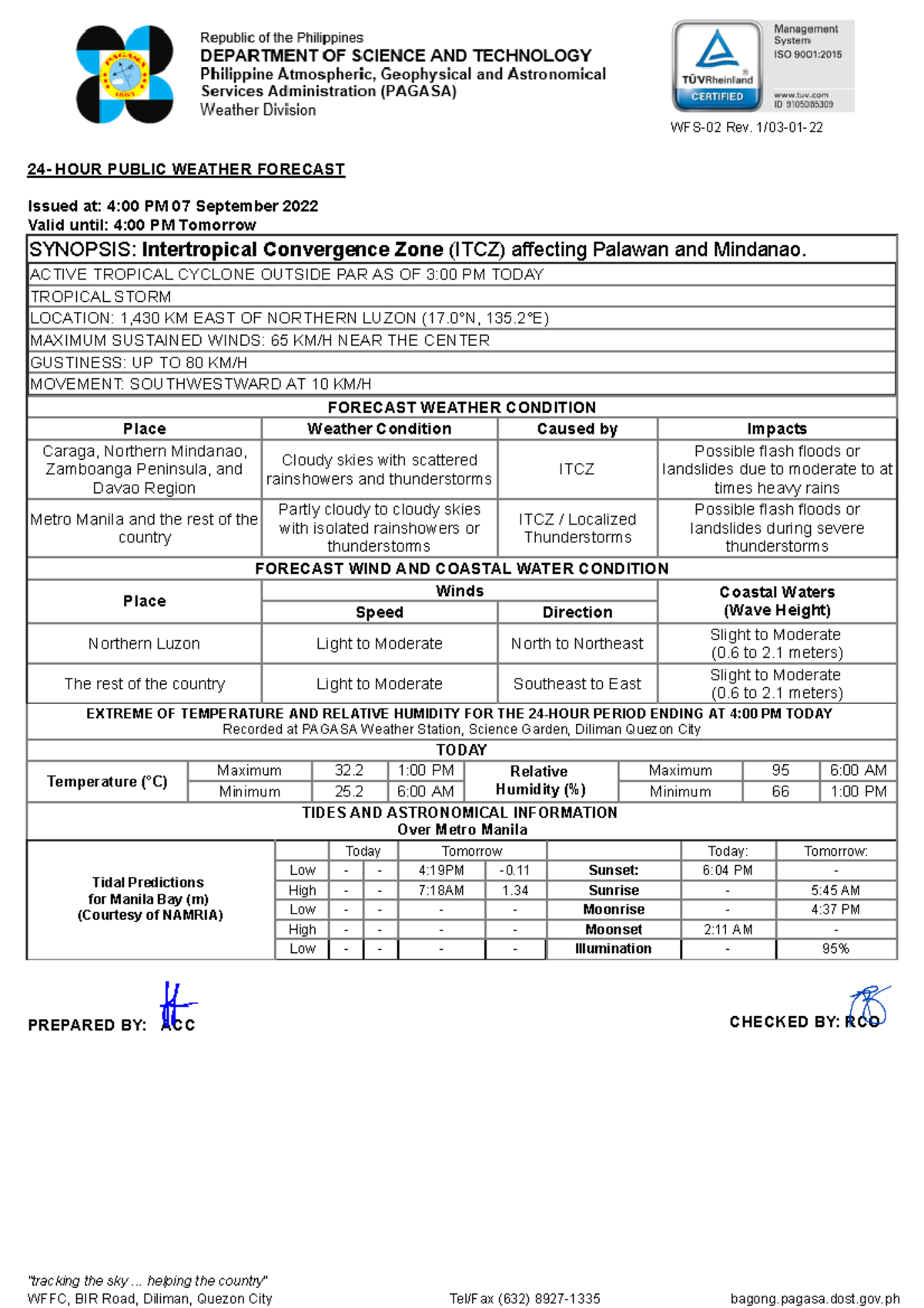 Weather forecast - WFS-02 Rev. 1/03-01- 24- HOUR PUBLIC WEATHER ...