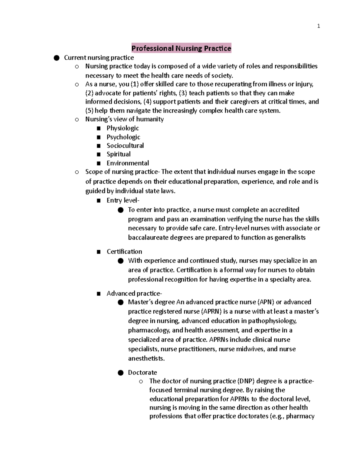 Professional Nursing Practice Self Study - Professional Nursing ...