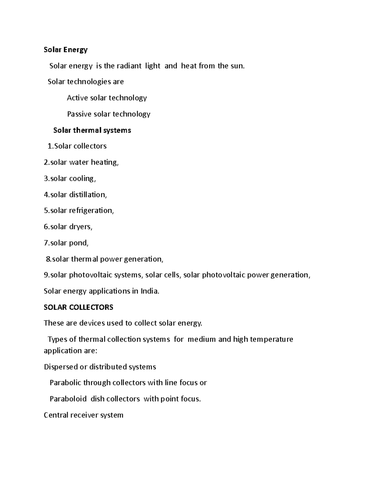 Solar collectors - Lecture notes - Solar Energy Solar energy is the ...