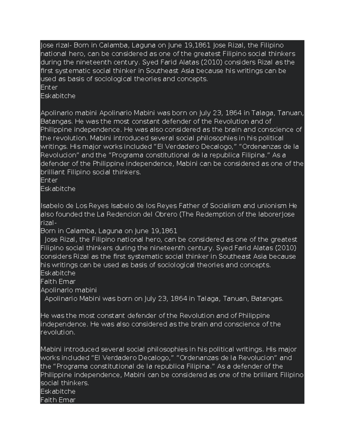 Jose rizal - Syed Farid Alatas (2010) considers Rizal as the first ...