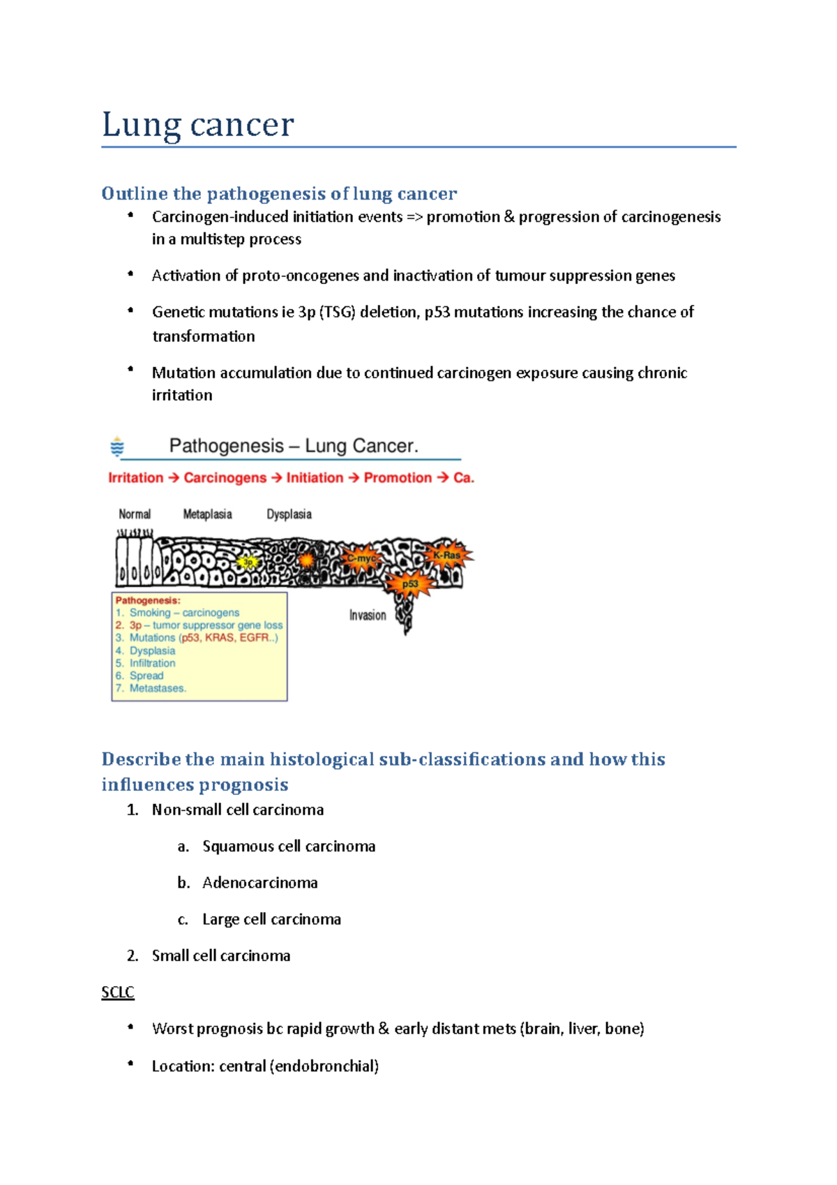 Lung Cancers Shaz - Lung cancer Outline the pathogenesis of lung cancer ...