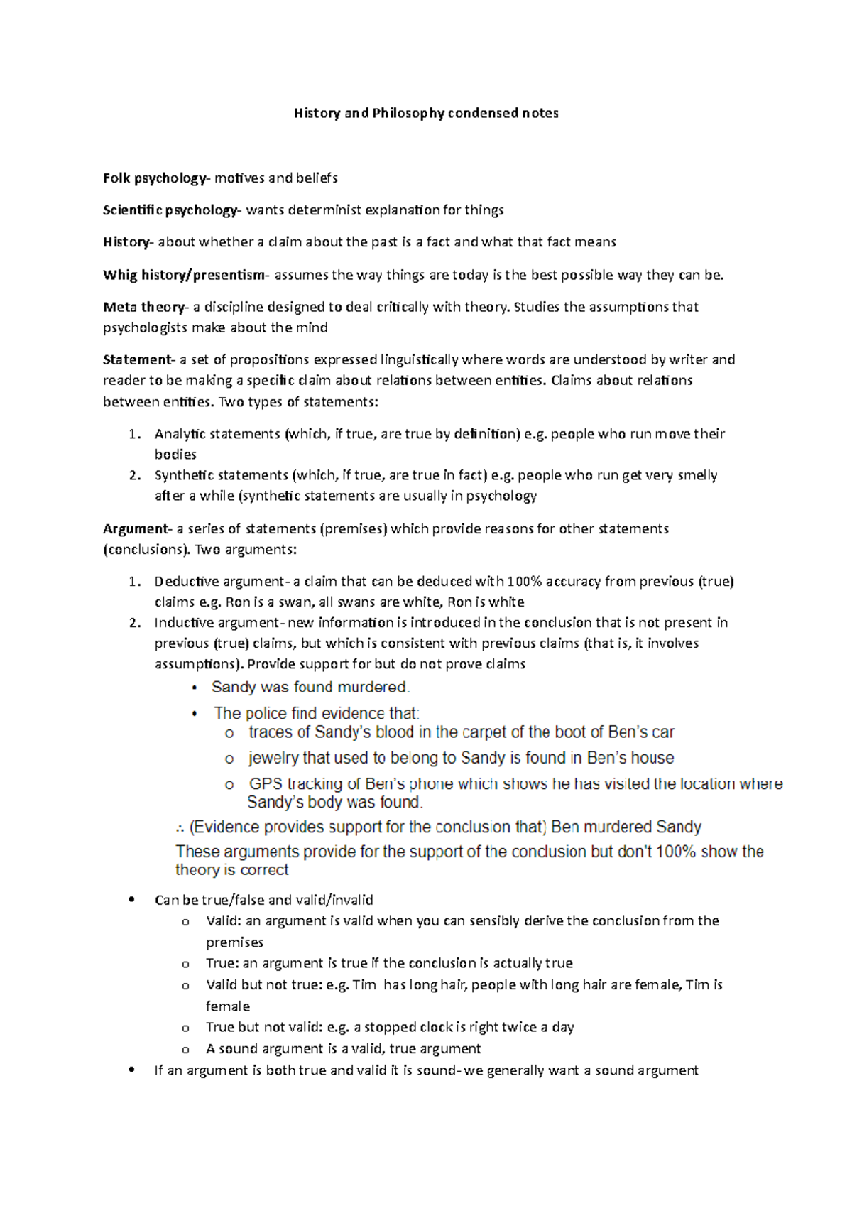 Cheat sheet - Exam notes - History and Philosophy condensed notes Folk ...